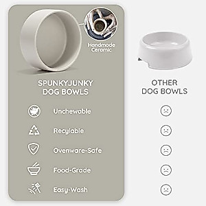 Ceramic Dog and Cat Bowl with Wood Stand Non-Slip Matte Glaze Weighted Food Water Set for Cats &Small Dogs 13.5OZ