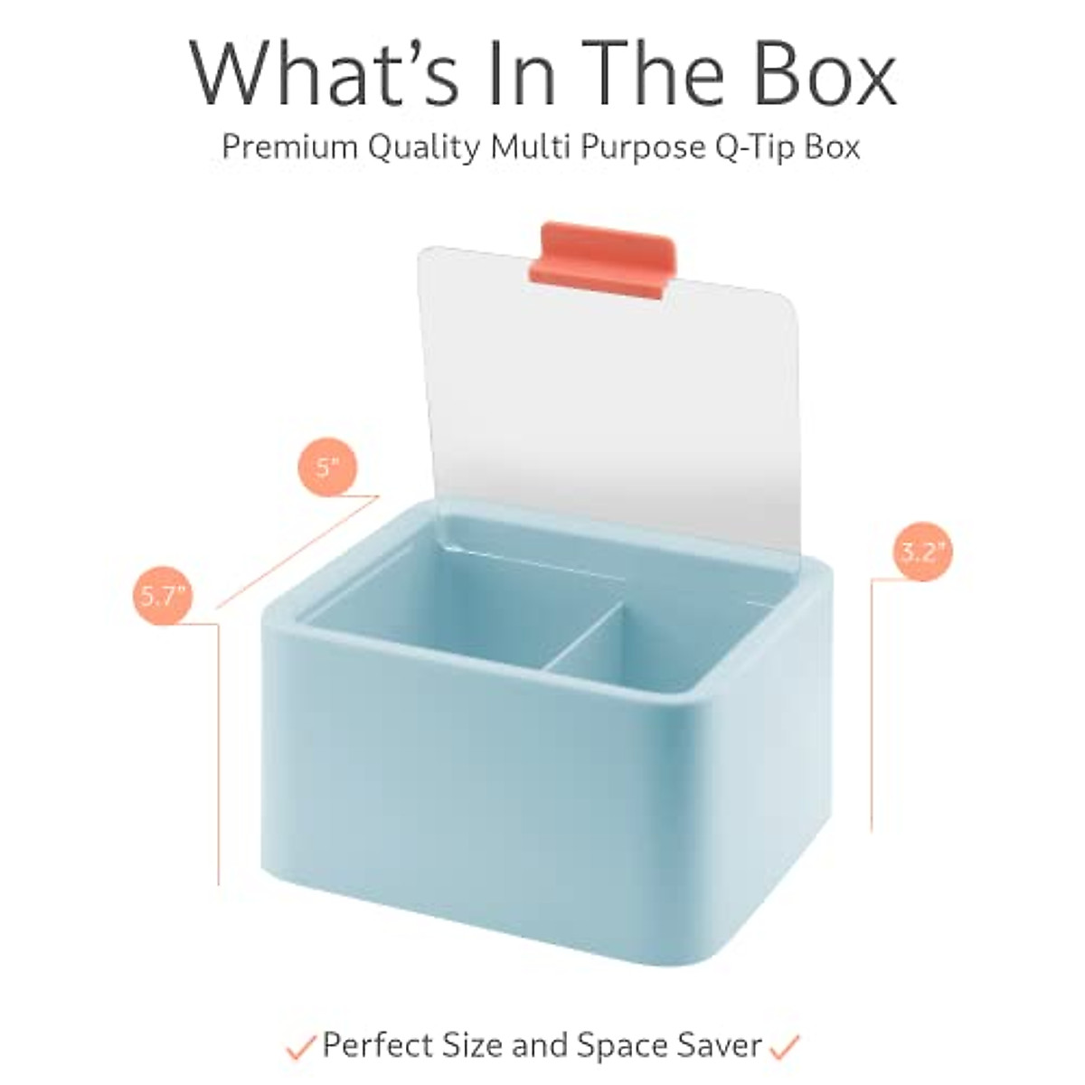 HOMEQUIP bathroom Organizer Cotton Pad & Q Tip Storage with Lid – Aqua Qtip Dispenser Box with 2 Sections for Cotton Swab Balls, Makeup Sponge, Tooth Pick, Hair Accessories & Much More