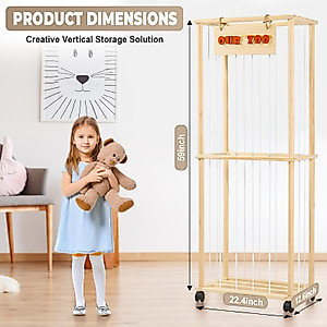 Purelax Stuffed Animal Zoo Storage - Wood Zoo Animals Toy Holder with Wheel, Animal Cage Organizer, Ball Storage, Zoo Cage for Plush Toys for Playroom Bedroom Nursery Room