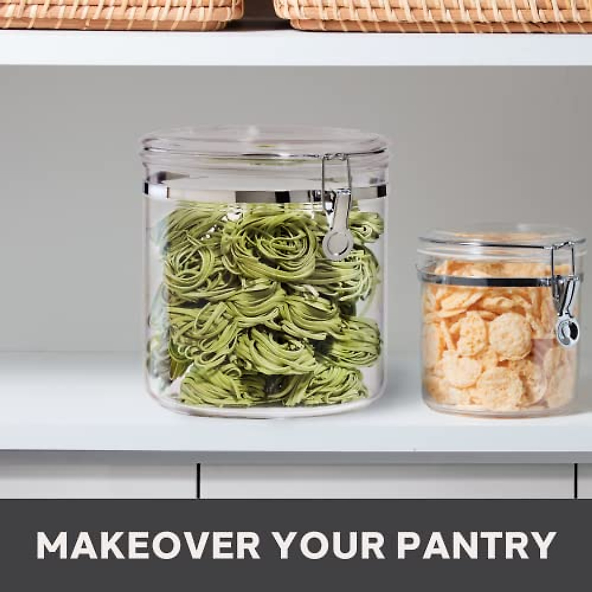 Oggi Jumbo Clear Canister with Clamp Lid, 150 oz - Airtight Food Storage Container, for Kitchen & Pantry Storage of Bulk, Dry Foods Including Pasta, Flour, Sugar, Coffee, Rice, Tea, Spices & Herbs