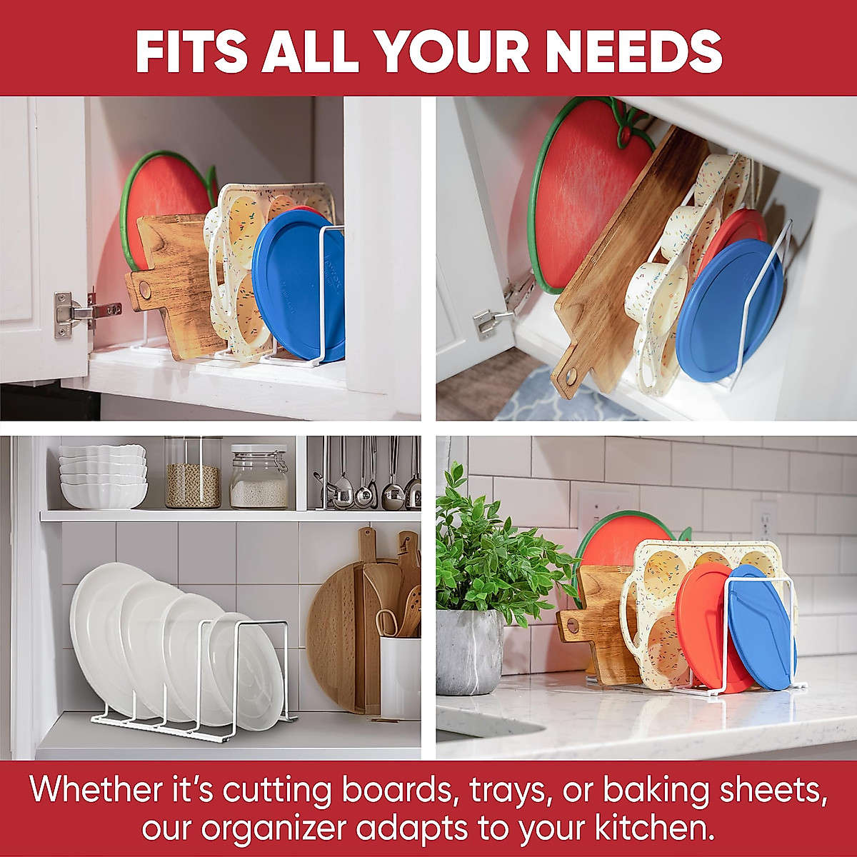 Better Houseware Multi-Use White Medium Kitchen and Office Organizer, 8.25” x 10.25” and 6.5” Height – 4 White Coated Steel Divider Slots to Store Trays, Baking Pans, Cutting Boards or Office Supplies