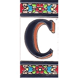 TORO DEL ORO House Numbers & Letters on Enamel Ceramic Tile Hand Painted Technical Dry Rope Names & Address Design Medium Flower 5.5 x 10.5 cm (Letter "C")