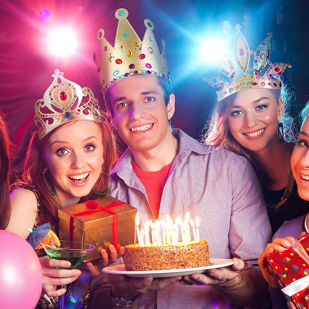 Civaner 17 Pcs Princess Party Crowns Set Princess Party Favors DIY Crown for Kids Supplies Tiaras Making Kit with Diamond Stickers Princess Party Supplies(Gold)