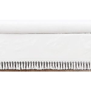 Sweet Jojo Designs White Girl Baby Nursery Crib Bed Skirt Dust Ruffle - Solid Color Tassel Fringe for Lemon Floral Collection