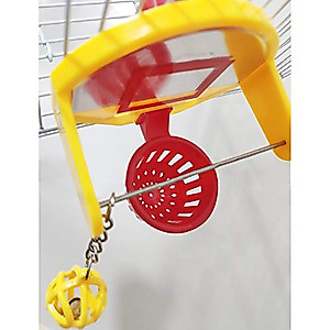 QBLEEV Bird Basketball Toy with Mirror, Bird Hanging Training Toys for Cage，Parrot Chew Ball Foraging Toys, Bird Interactive Intelligence Toy for Budgies Parakeets Cockatiels Conures，Easy to Install