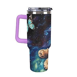 Cute Cat Playing with Butterfly 40 Oz Stainless Steel Cup Travel Tumbler with Handle and Straw Lightweight Coffee Mug for Home Office