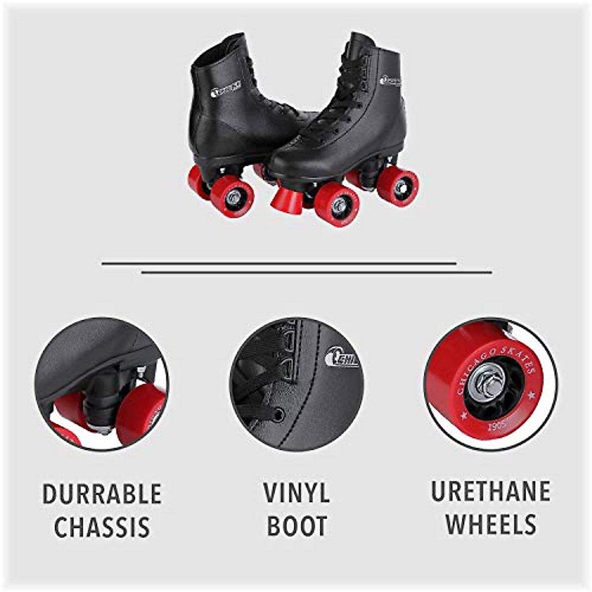 Chicago Boys Rink Roller Skate - Black Youth Quad Skates - Size 4