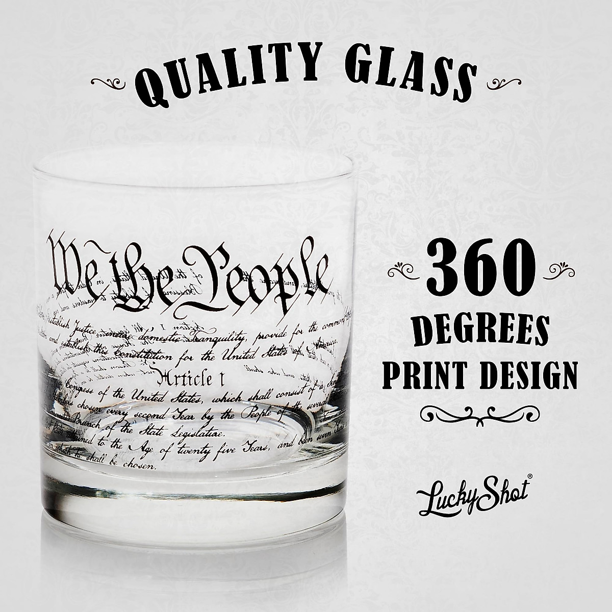 Lucky Shot - We The People Whiskey Glass | United States Constitution | America USA Patriotic Wine Glass Gift | Political Republicans Patriotic Glass - Set of 2 (11 oz)
