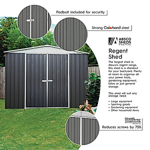 Absco Regent 10 Ft. x 12 Ft. Metal Storage Shed DIY Galvanized Steel Sheds for Tools, Bikes, Lawn & Garden Equipment, Outdoor Patio Furniture, Perfect in Backyard, Garden (Woodland Gray)