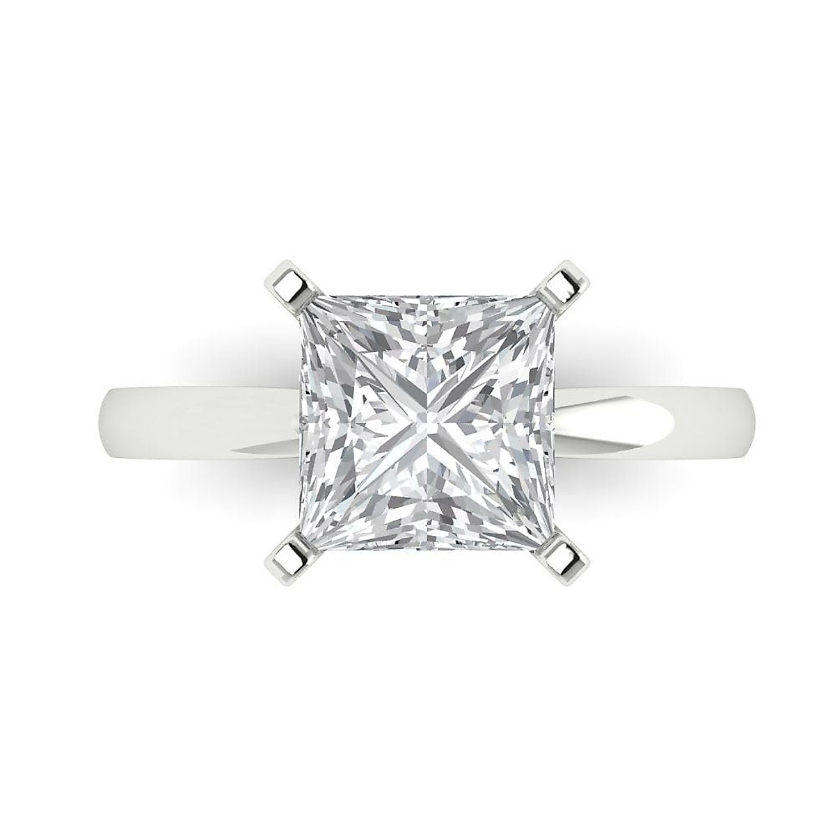3 Ct Brilliant Princess Cut Clear Simulated Diamond 14K White Gold Solitaire Engagement Promise Bridal Ring Size 6.5
