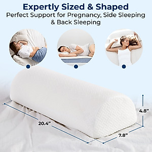 5 STARS UNITED Knee Pillow for Back Sleeping – Memory Foam Cushion for Sciatica Pain Relief – Under Leg Support for Sleeping on Back – Half Moon Bolster for Bed, White