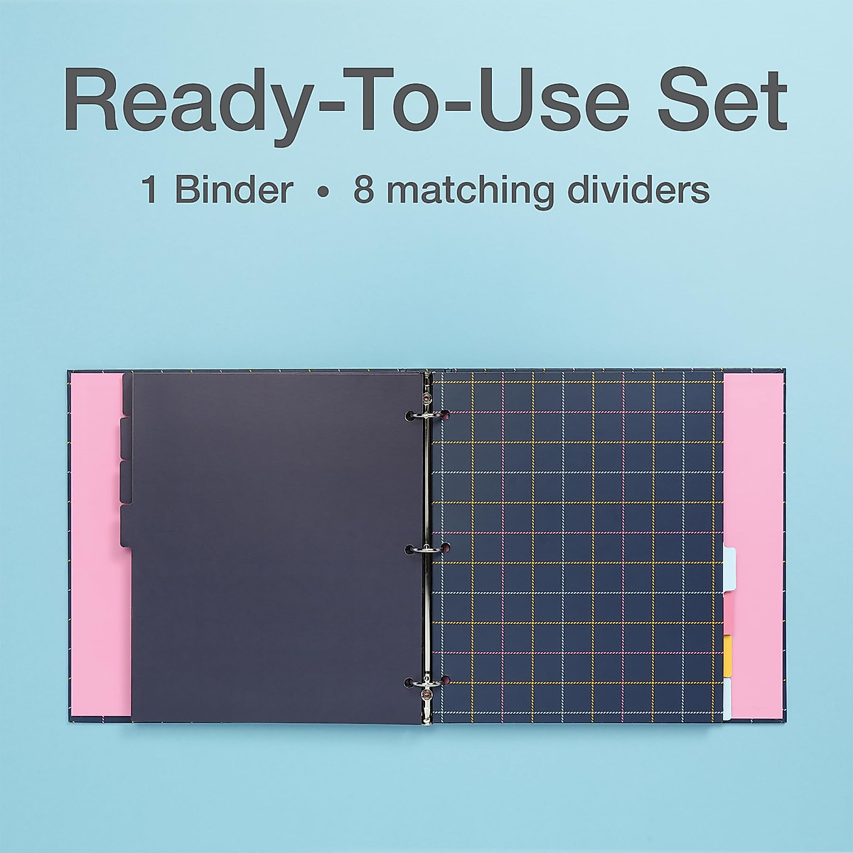 Oxford 3 Ring Binder Set, Durable Binder Set for School or Office, Cute 1 Inch Binder with Plaid Print and 8 Matching Tab Dividers, 1 inch Round Rings for Letter Size Paper (23330)