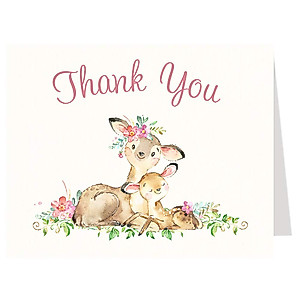 Deer Baby Shower Thank You Notes For Girl Woodland Forest Cards With Envelopes (24 count)