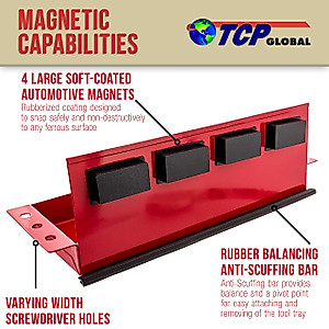TCP Global 12" Magnetic Tool Box Tray with Screwdriver Holder - Steel Storage Shelf Bin, Holds 6 Screwdrivers, Store Hand Tools, Auto Parts - Attach to Wall, Chest, Cabinet - For Shop, Workshop Garage