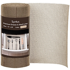 Syntus Drawer and Shelf Liner, 12 Inch x 20 Feet Non-Adhesive Durable Cabinets Liner for Kitchen, Bathroom, Shelves, Desk, Utensil, Brown