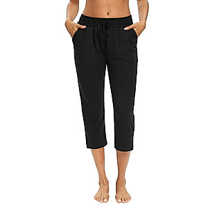 LEXISLOVE Capris for Women Casual Summer Wide Leg Crop Pants Loose Comfy Drawstring Yoga Jogger Capri Pants with Pockets Black XL