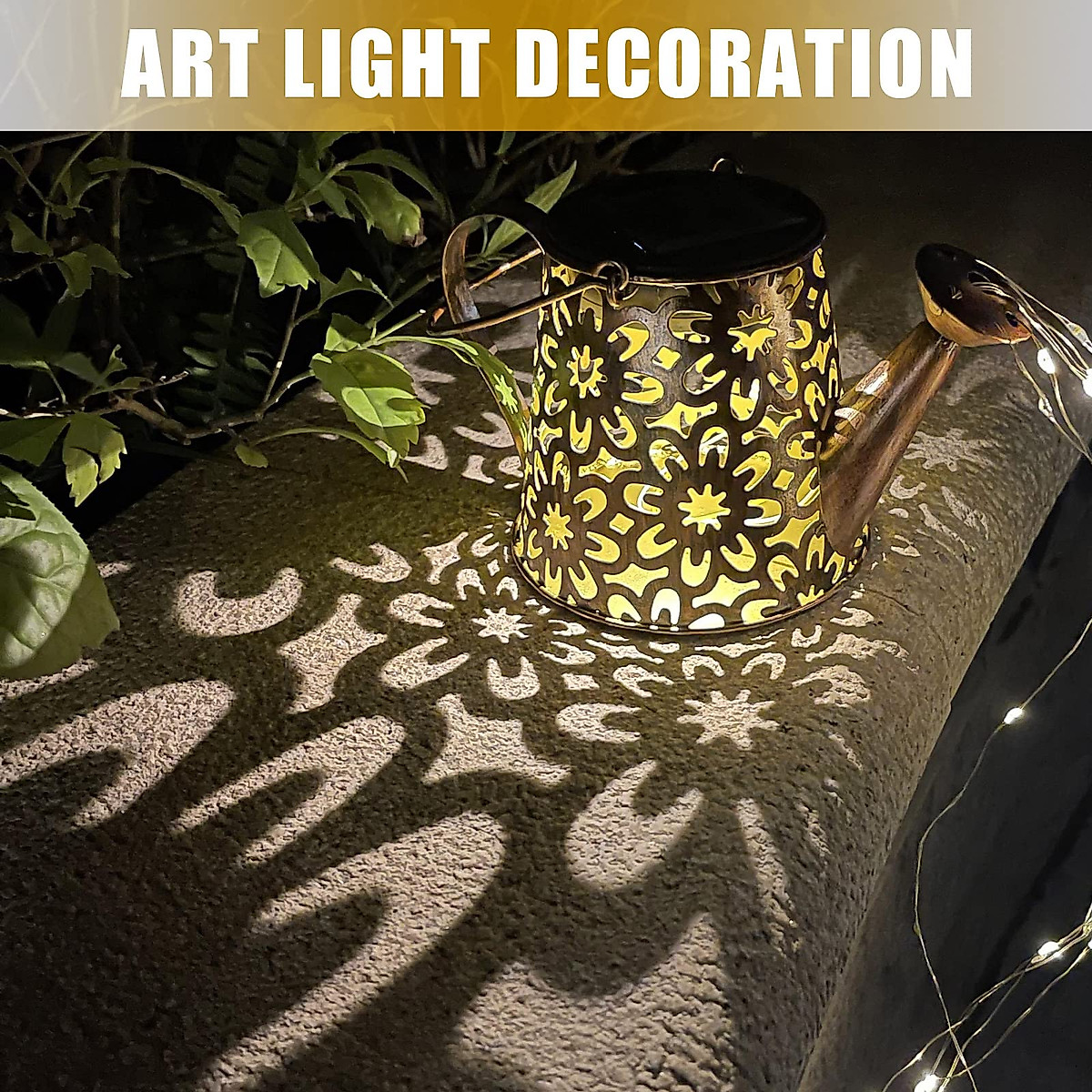 Watering Can with Lights Star Shower Watering Can Solar Twinkle Lights Waterproof Outdoor Decor LED Fairy Lights for Garden Yard Outdoor Lawn Patio Party Decorations Path Lights (Floral Style)