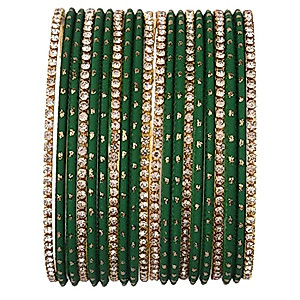 Efulgenz Indian Bangles for Women Indian Bangle Set Rhinestone CZ Plain Metal Bracelet Bangle Jewelry for Women