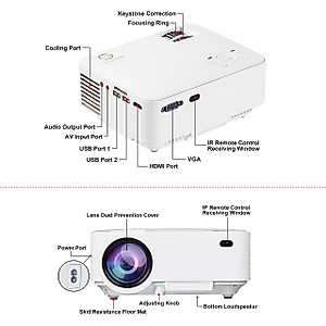 Mini Projector, 3Stone Upgraded Portable LCD Video Projector with 1080P Supported and Built-in Speakers, Multimedia Home Theater Small Projector Compatible with HDMI, USB, AV, DVD, VGA, Laptop