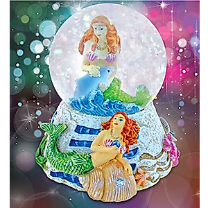 COTA Global Mermaid Stone Snow Globe - Sparkly Water Globe Figurine with Sparkling Glitter, Collectible Novelty Ornament for Home Decor, for Birthdays, Christmas, and Valentine's Day