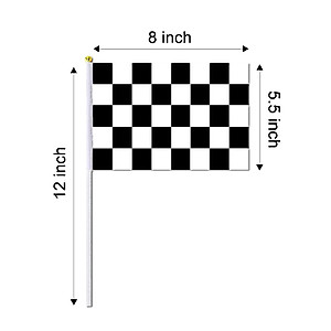Piokio 20 Pack 8"x5.5" Black and White Checkered Racing Stick Flag、Racing Hand Held Stick Flags, for Nascar Race Party Supplies