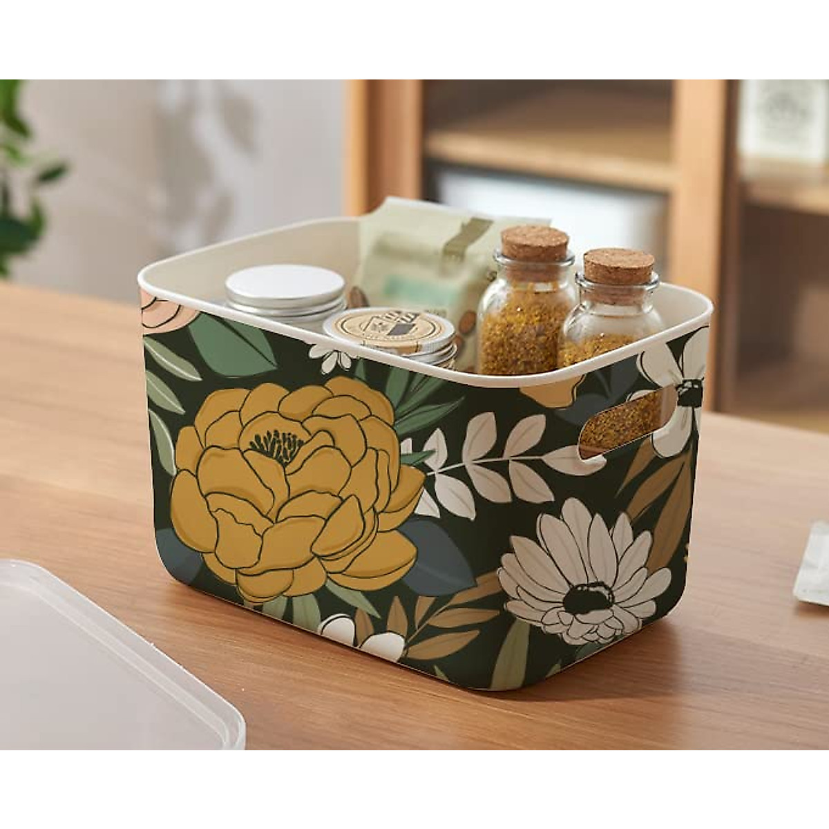 HAOKHOME 93217 Vintage Large Floral Peel and Stick Wallpaper Removable Daisy Leaf Black/Sand/Oliva Vinyl Self Adhesive Mural 17.7in x 6.6ft