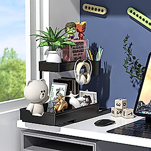 Under Sink Organizers and Storage, 2 Tier Sliding Shelf Bathroom Cabinet Organizer with Hooks, Hanging Cup, Multi-purpose Under Kitchen Sink Organizer, 1 Pack