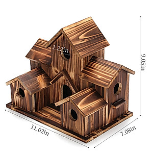 Wooden Bird Houses for Outside Hanging Clearance,6 Hole Handmade Natural Bird House for Backyard/Courtyard/Patio Decor,Large