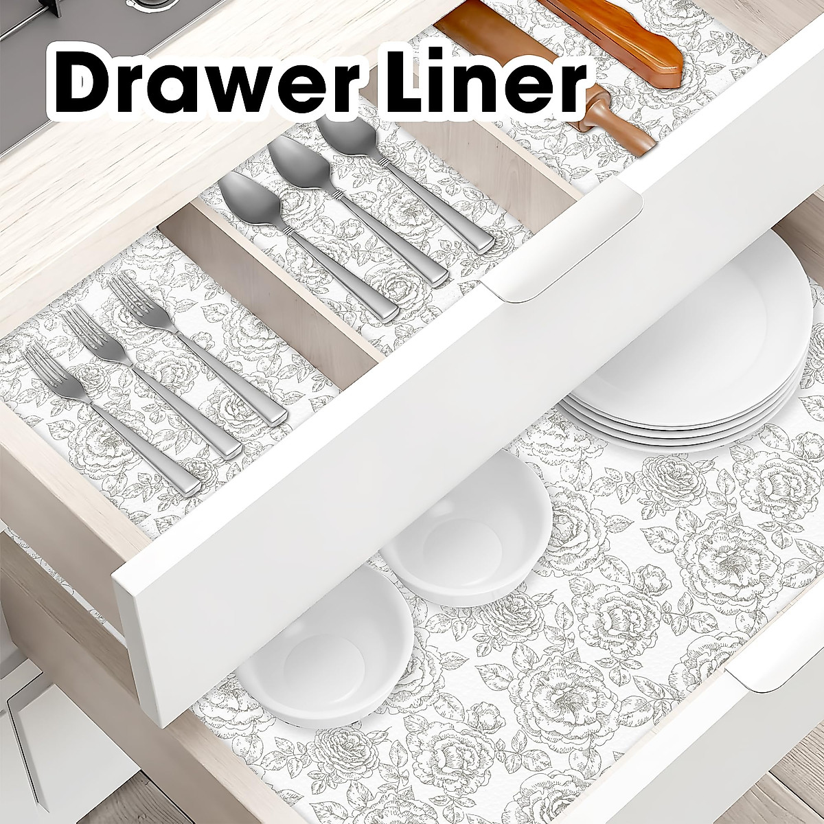 Gopas Drawer and Shelf Liner for Kitchen Cabinets Non-Adhesive, Non-Slip Cabinet Liner Shelf Paper Strong Grip Waterproof Easy to Clean for Kitchen Shelves Cupboard, Flower,12IN X 10FT