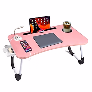 Royacon Laptop Bed Desk, Folding Lap Desk with Cup Holder, Portable Laptop Stand for Bed Laptop Desk Bed Table Tray with Drawer for Working Reading Writing, Eating Table for Bed Sofa Couch Floor