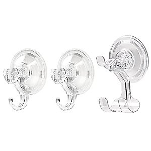 Lunmore Razor Suction Hooks, 2 Vacuum Suction Cup Hooks and 1 Razor Holder Removable and Reusable Powerful Kitchen Bathroom Shower Wall Hooks for Razor Plug Towel Loofah Utensils Decorations (Clear)
