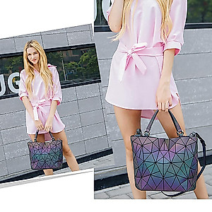 Geometric Luminous Purses and Handbags Holographic Reflective Crossbody Bag Irredescent Flash Rainbow Tote B3 (Rainbow)