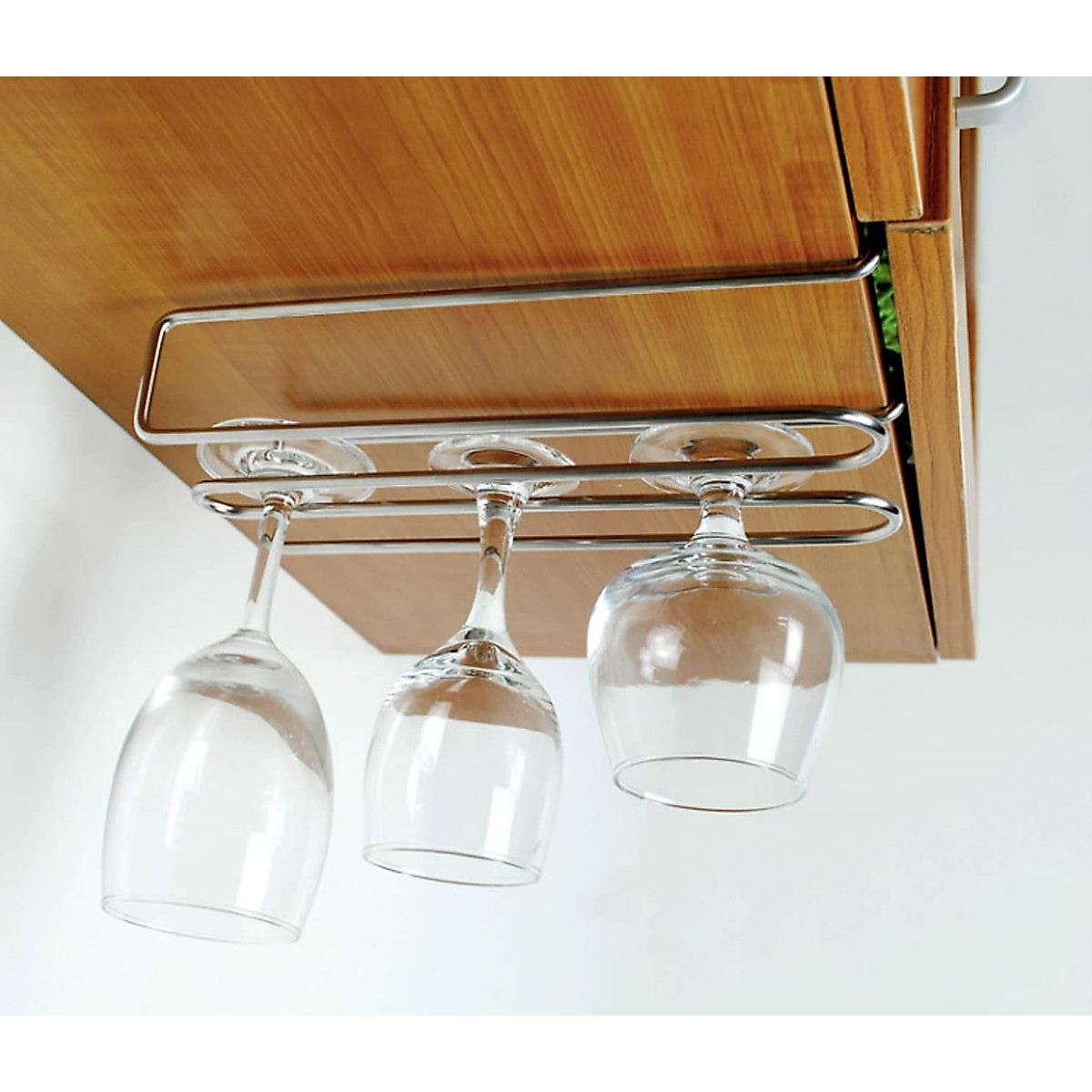 6 Glass - Wine Glass Rack Under Cabinet - Stemware Holder Under Shelf Metal Wine Glass Organizer Glasses Storage Hanger for Bar Kitchen