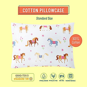 Wildkin 100% Cotton Kids Pillow Case for Boys & Girls, Soft & Breathable Fabric Pillow Cover, Kids Pillowcases Fits Standard Size Pillow, Measures 20 x 30 Inches (Horses)