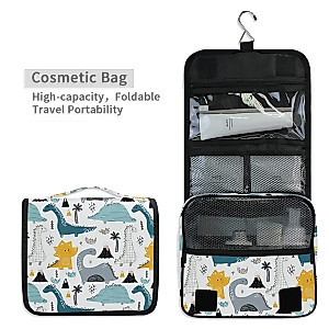 Hanging Travel Toiletry Bag Kit Makeup Case Cosmetics Organizer for Men Women (Kids Cartoon Dinosaurs)