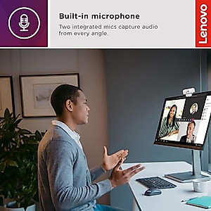 Lenovo HD 1080p Webcam (300 FHD) - Monitor Camera with 95° Wide Angle, 360° Rotation Pan & Tilt, Dual Microphones – Attachable Desktop Cam with Privacy Shutter for Remote Work, Streaming & Gaming