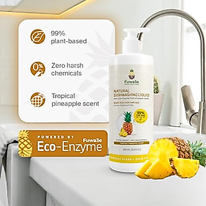 Fuwa3e Pineapple Enzyme Natural Dish Soap Tropical Pineapple Scent - 16.9oz 1 Pack - 99% Plant Based Dish Soap Liquid - Hypoallergenic Dish Soap from Discarded Pineapple Peels