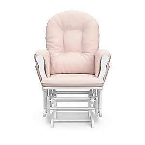 Storkcraft Premium Hoop Glider and Ottoman (White Base, Pink Cushion) – Padded Cushions with Storage Pocket, Smooth Rocking Motion, Easy to Assemble, Solid Hardwood Base