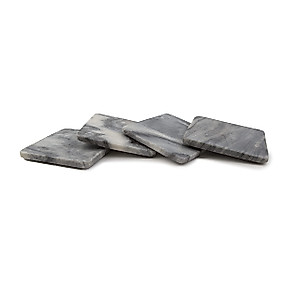 Thirstystone 4 Pack Natural Marble Square Coasters with Protective Cork Backing, Elegant, Luxourious, Easily Wipes Clean