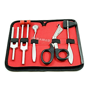 New 5 Piece Student Diagnostic Kit - Reflex Taylor Hammer and Tuning Fork Set C 128 and C 512. Includes Wartenberg Pinwheel, Premium Steel Bandage Scissor 7.5” Black