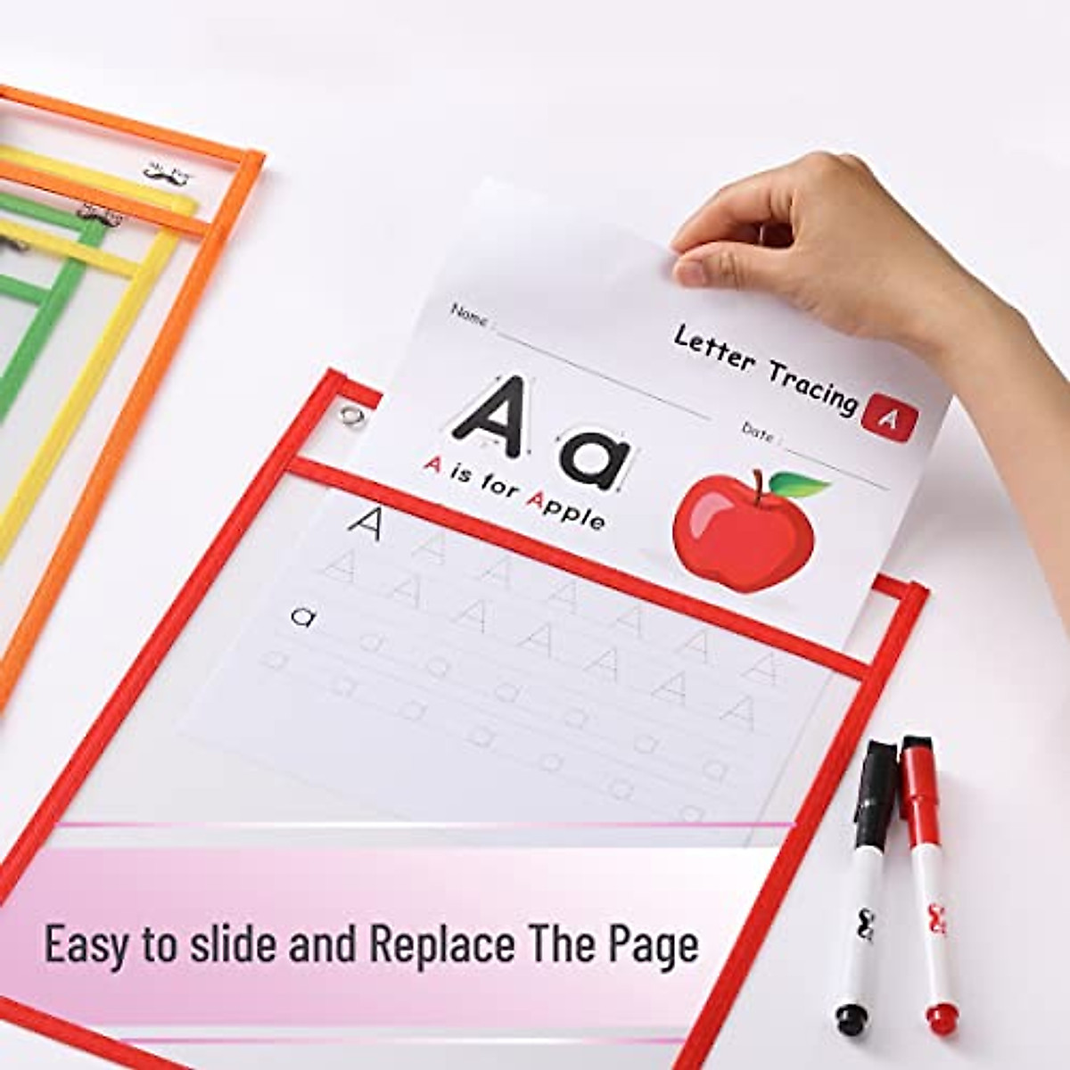 Mr. Pen- Dry Erase Pocket Sleeves, 10 x 14 Inch, 6 Pack, Colorful, Plastic ,Reusable, Clear, Classroom Sleeves