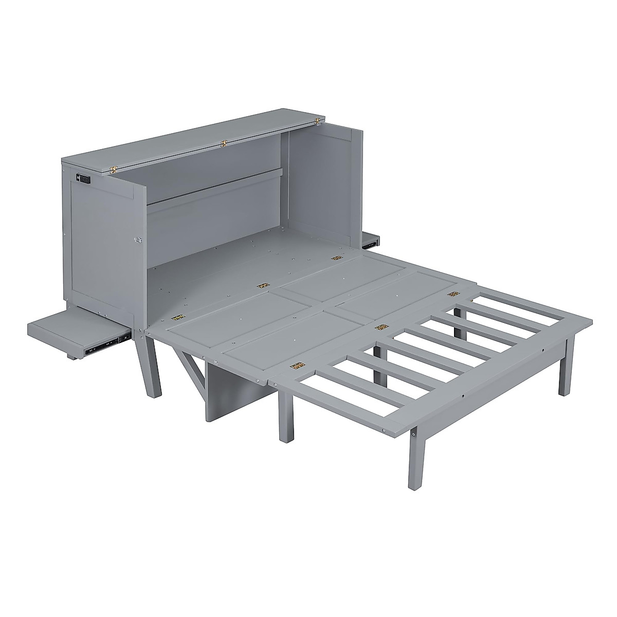 JIVOIT Queen Size Murphy Bed with Two Movable Desks, Removable Shelves on Each Side, Wooden Murphy Bed Chest with Built-in Dual Power/USB Module, Space-Saving Design (Gray-Queen 9)