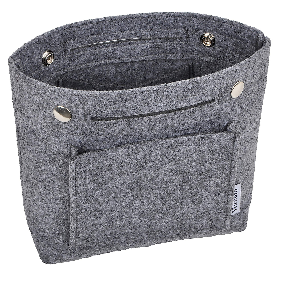 Vercord Mini Slim Small Felt Purse Organizer Insert Inside Handbag Tote Pocketbook for Women Grey