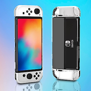 Switch OLED Protective Case,Hard Case Compatible with Nintendo Switch (OLED model) and Joy-Con Controller with Clear Grip Cover Anti-Scratch and Shock-Absorption Design(Crystal Clear)