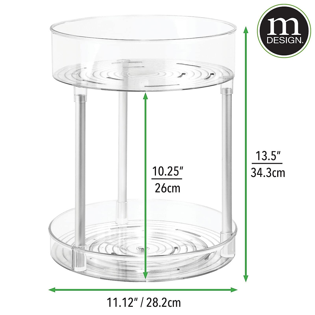 mDesign Spinning Metal and Plastic Makeup Organizer Rotating Lazy Susan 2-Level Turntable Storage Bin - Carousel Organizer for Bathroom Vanity Countertops, Cabinets - Clear/Silver