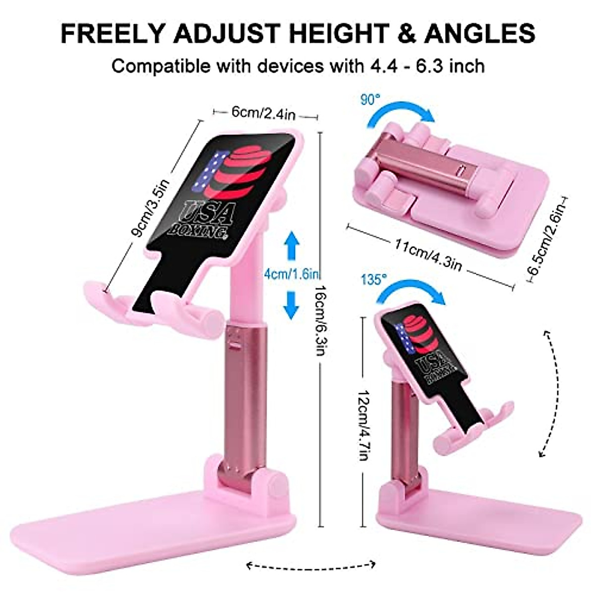 USA Boxing Foldable Desktop Cell Phone Holder Portable Adjustable Stand for Travel Desk Accessories