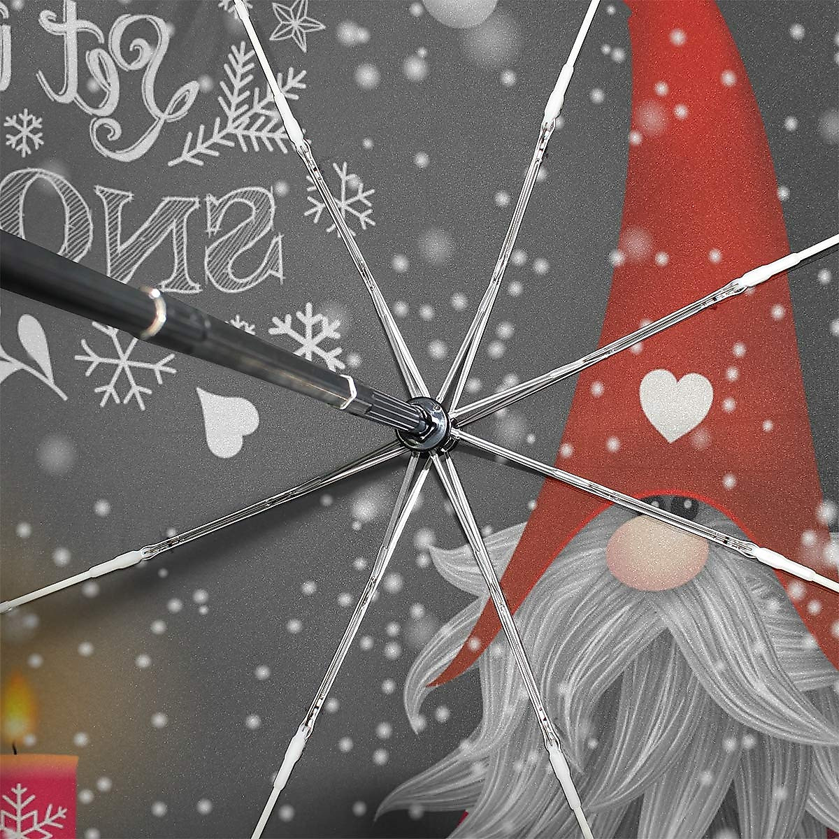 AHOMY Auto Open Close Umbrella, Christmas Gnome Candles Snowflake Gift Boxes Folding Travel Umbrellas for Rain and Sun