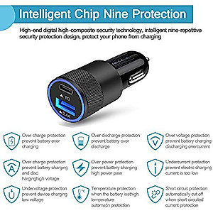 Car Charger Adapter Fast Charging Type C for iPhone 14 13 12 11 Mini/Pro Max XR XS X Samsung Galaxy S10 S20 A12 A50,Quick Charger+PD3.0 30w Dual USB C Car Cigarette Lighter Charger Cargador para Carro