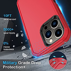 KECAI for iPhone 13 Pro Max Case, with 2X Screen Protector + 2X Camera Lens Protector, Military Grade Dropproof Shockproof Protective Cover, Rugged Durable Case with Port Protection, 6.7''(Red)