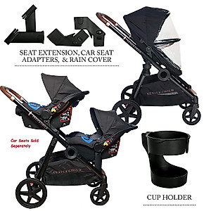 Venice Child Maverick - Single to Double Modular Stroller - Front or Rear Facing Toddler Seat & Car Seat Adapter, (Package 1, Eclipse Black)